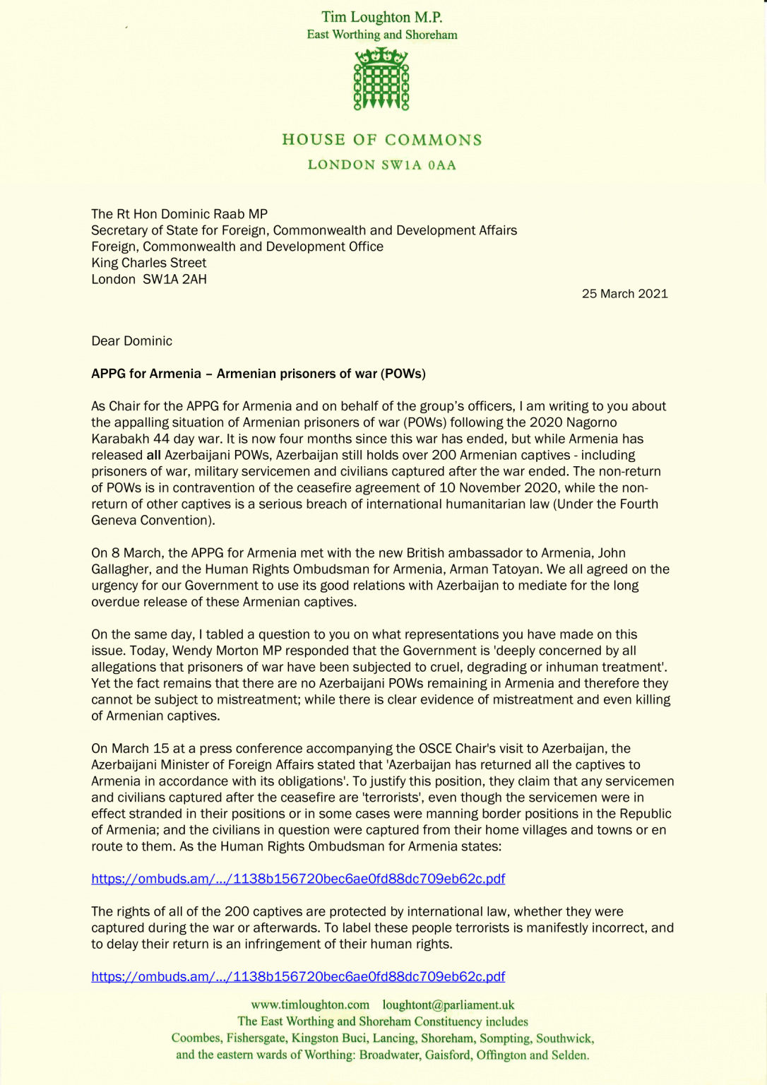 APPG for Armenia's letter to the Foreign Secretary - Armenian National ...